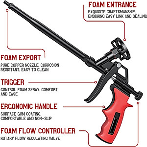Pack of 2 Red Foam Gun – Heavy Duty PU Foaming Sealant Sprayer for Caulking and Insulation Professional Foaming Gun Spray Application for Filling and Sealing Caulking Gun
