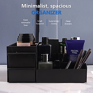 Simbuy Makeup Organizer With Drawers — Countertop Organizer for Cosmetics, Vanity Holder for Lipstick, Brushes, Lotions, Eyeshadow, Nail Polish and Jewelry (White)