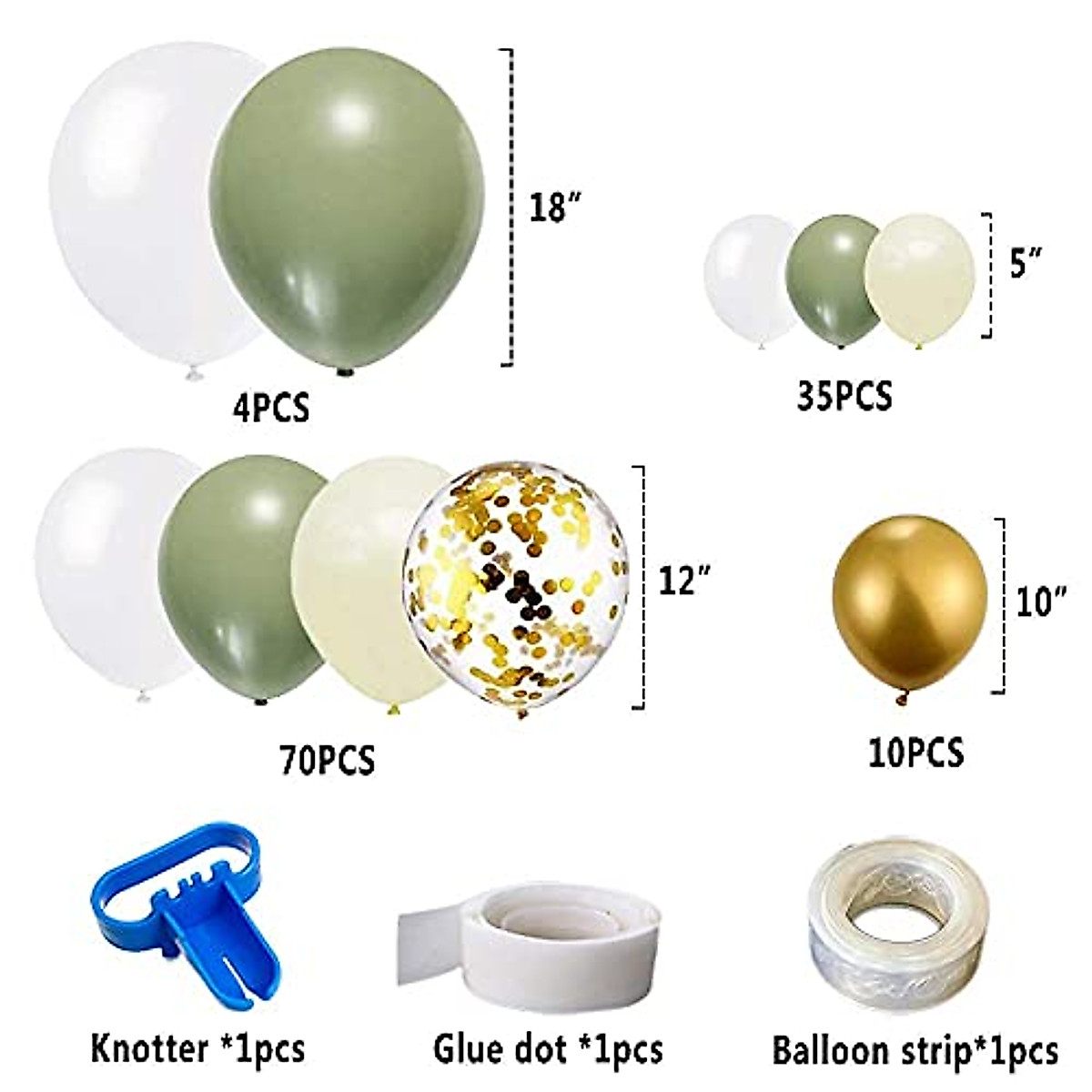 Sage Green Balloon Garland Arch Kit – 119 Pack With White Ivory Gold Metallic Confetti Latex Balloons ,18 inch Big Sage Green Balloon for Wedding Baby Shower Birthday Evening Decorations