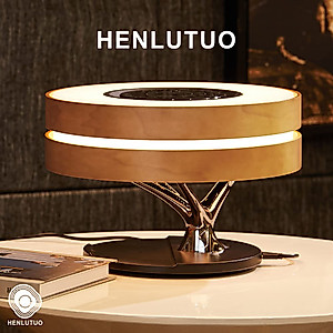 HENLUTUO Maple Log Table lamp with 10W Wireless Charge 2 * 5W Bluetooth Speaker bass LED Light Shade Sleep Mode Smart Touch Slide & Step-Less Dimming Original 3 in 1 Smart Lamp