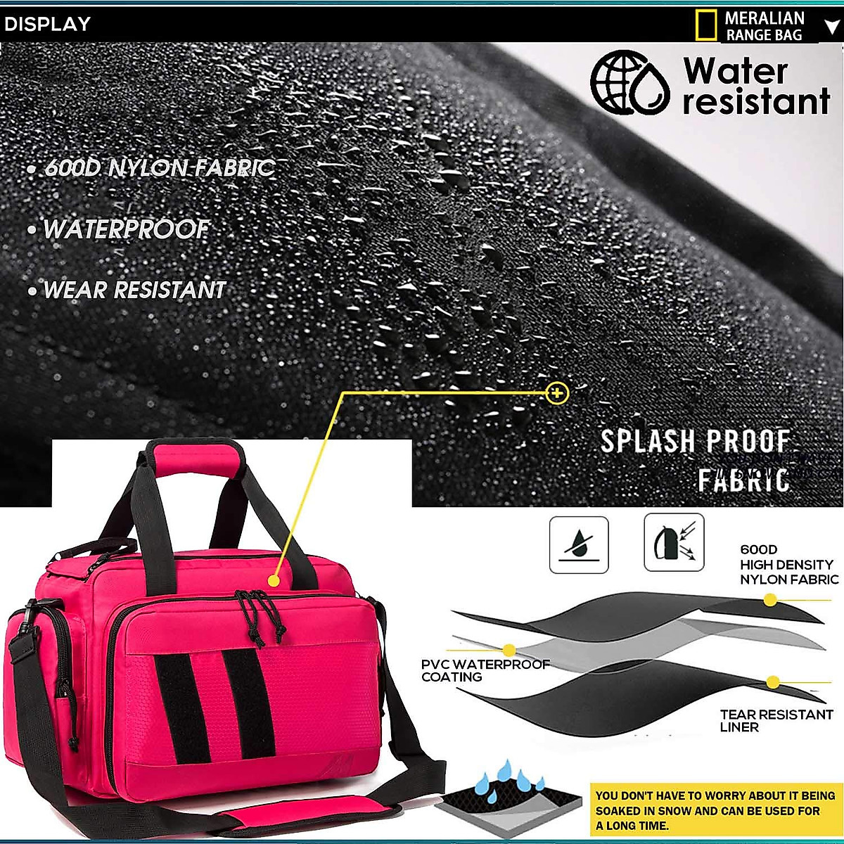 MERALIAN Range Bag - Tactical Gun Bag for Handguns, Pistols and Ammo. Padded Shooting Duffle Bag for Hunting. (Pink)