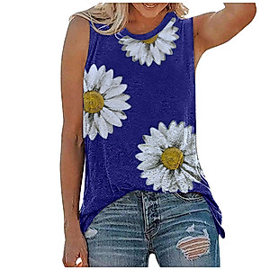Ceboyel Women Sunflower Print Tank Tops Floral Summer Casual Shirts Loose Fit Sleeveless Tshirts Trendy Cute Outfits 2023