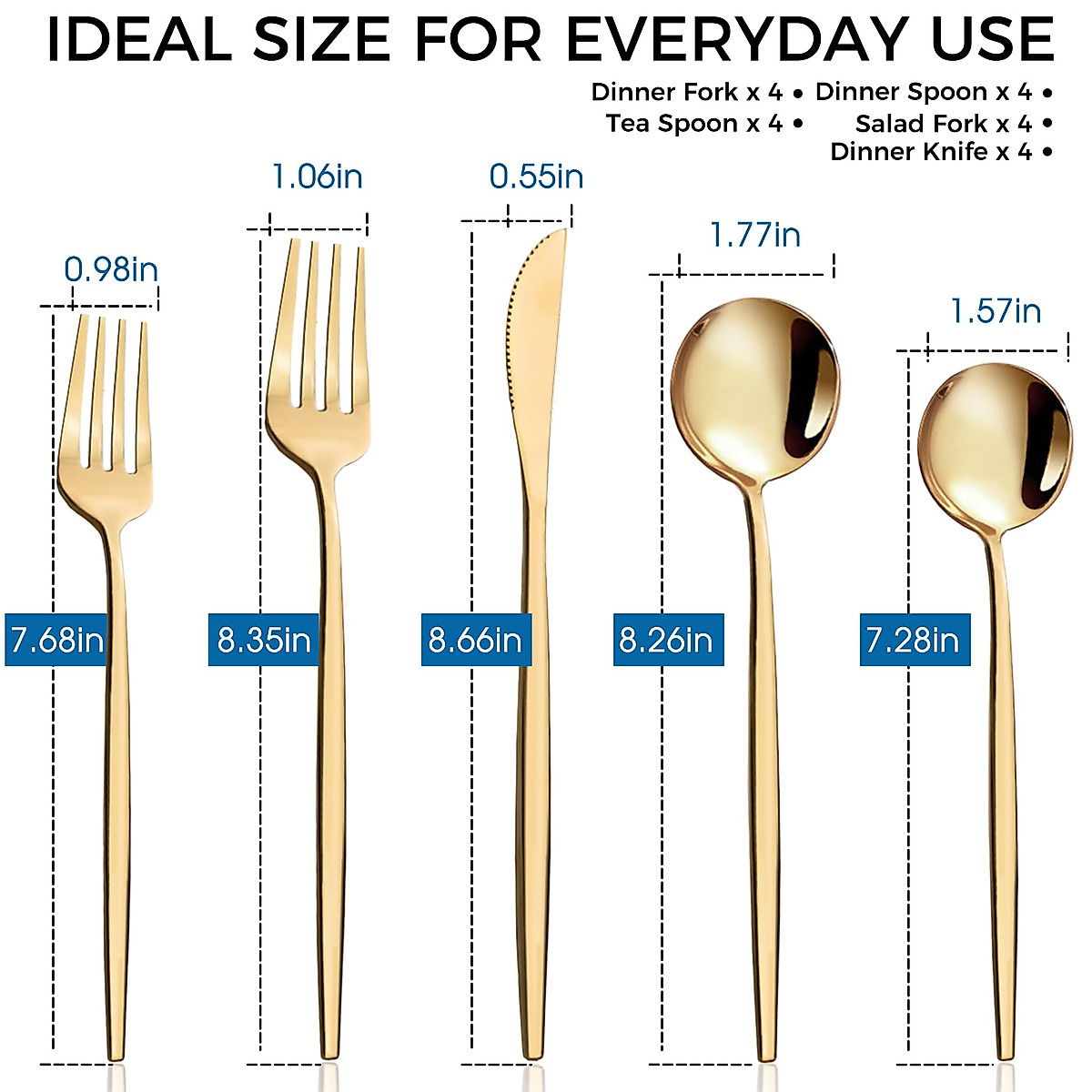 IFERRENS 20-Piece Gold Silverware Set for 4, Titanium Golden Stainless Steel Flatware Set, Golden Cutlery Set for Home and Restaurant, Daily Utensil, Mirror Polished, Dishwasher Safe, Serving for 4