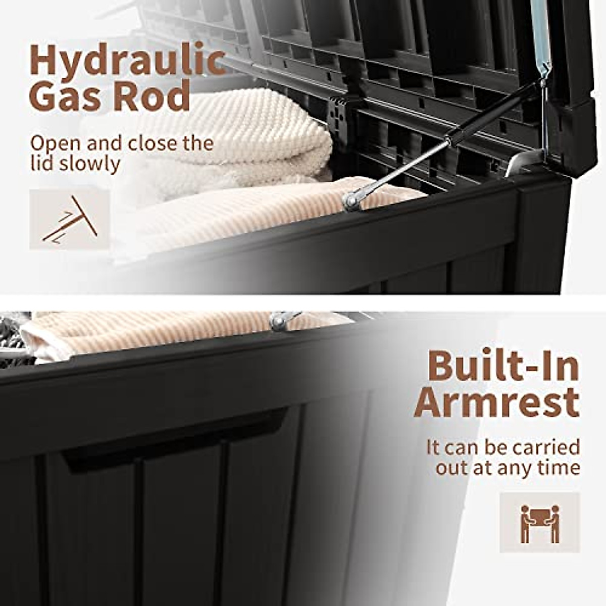 JUMMICO 150 Gallon Resin Deck Box Larage Outdoor Storage Box Waterproof UV Resistant Lockable Storage Container for Patio Furniture, Toys, Cushions, Garden Tools (Black)