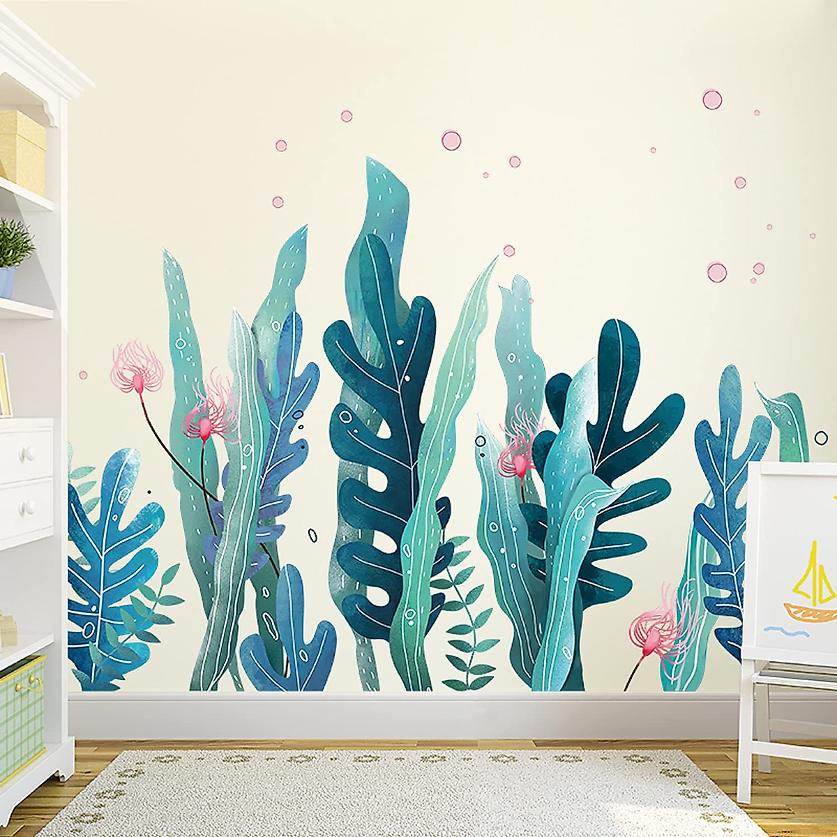 Green Seaweed Wall Sticker Creative Under The Sea World Ocean Grass Baseboard Decal Removable Wallpaper DIY Art Mural for Wall Corner Decor Kids Nursery Bathroom Living Room Bedroom Classroom