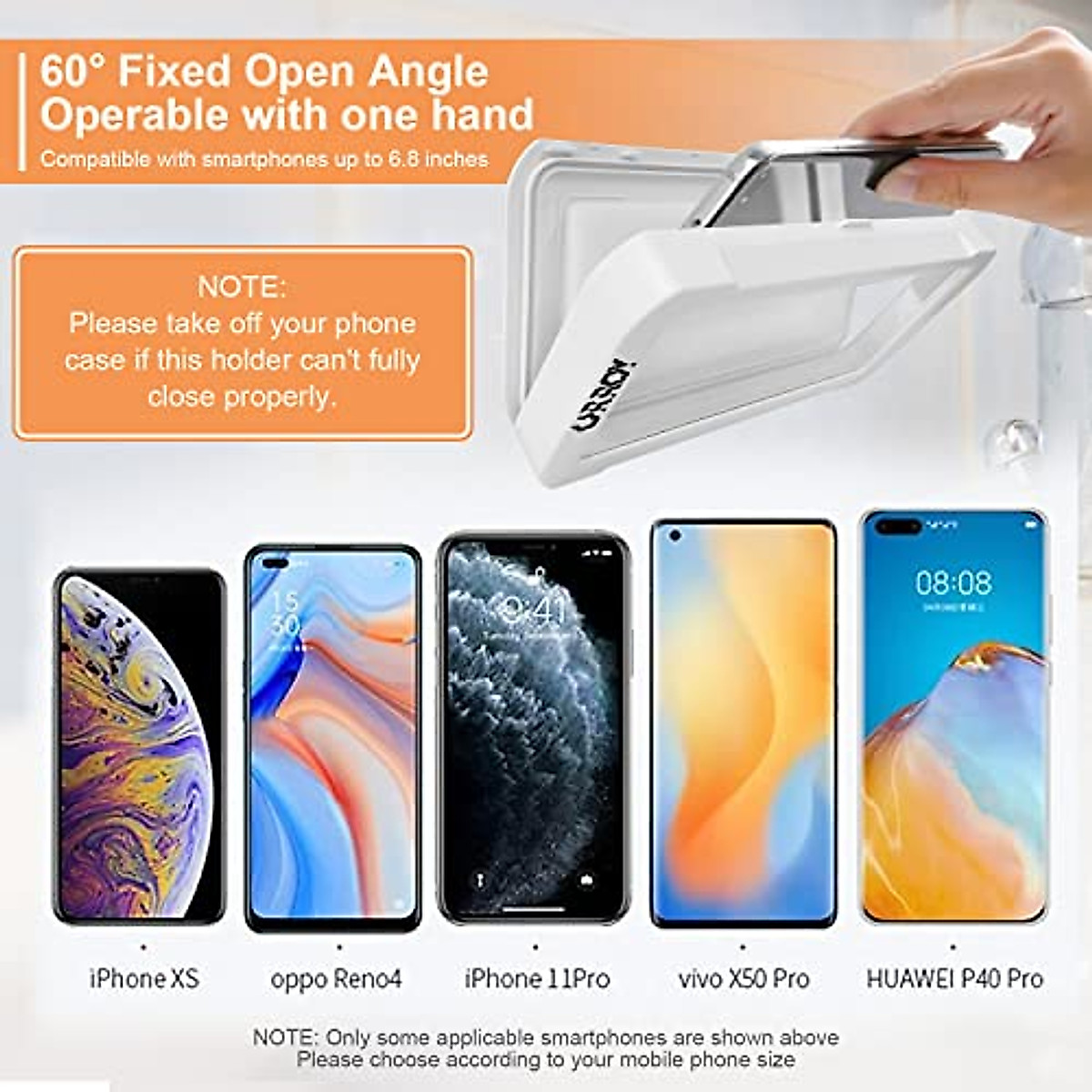 URROY 2021 Upgrade Shower Phone Holder [360° Rotation], Waterproof Wall Mount Shower Phone Case, HD High Sensitivity Cell Phone Universal Bathroom Mirror Shelf Storage Box for Bathtub, Kitchen (White)