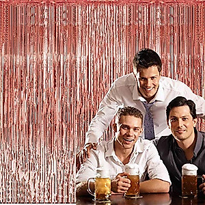 2PCS Rose Gold Foil Fringe Curtains Photo Backdrop,3ft x 8.3ft Metallic Tinsel Curtains for Birthday Wedding Engagement Bachelorette Party Bridal Shower Baby Shower Decorations Favors Supplies