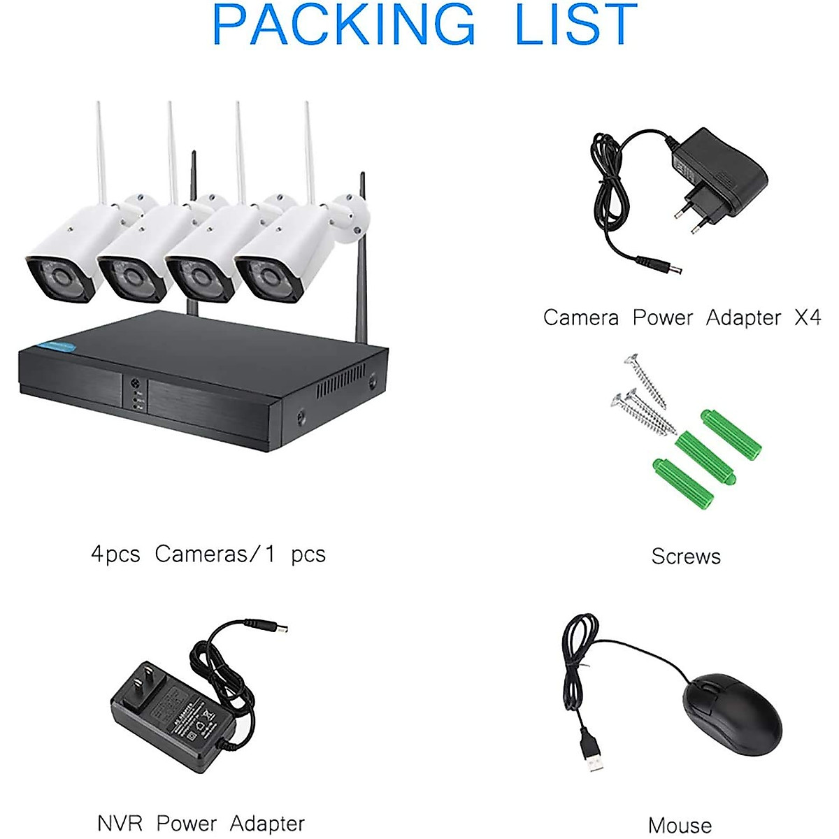 Eversecu 4CH Smart Wireless Security Camera System 4pcs 2K 3MP Outdoor Cameras & DVR Kit Support Face Capture/Record&Playback, Line Crossing/Intrusion Detection, Smartphone PC Remote View