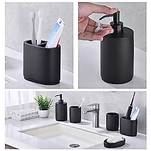 ZEXZEN Bathroom Accessories Set 5 Piece, Matte Black Bathroom Sets Accessories with Soap Dispenser,Toothbrush Holder,Soap Dish,Tumbler Cup,Resin Bathroom Gift Set (Matte Black)