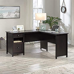 Sauder County Line Estate Black L-Shaped Desk with File Drawer, Estate Black Finish