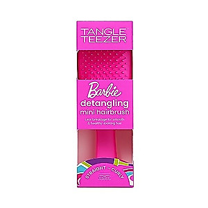 Tangle Teezer x Barbie The Mini Ultimate Detangling Brush, Dry and Wet Hair Brush Detangler for Traveling and Small Hands, Totally Pink
