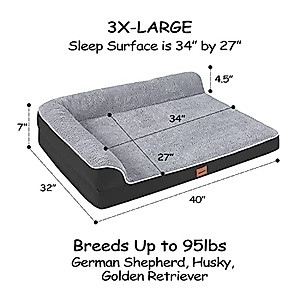 Large Dog Beds for Large Dogs Up to 95lbs, Orthopedic Dog Bed Eggs Foam with Removable Washable Cover Waterproof Lining and Nonskid Bottom for Large/Medium/Small Pets