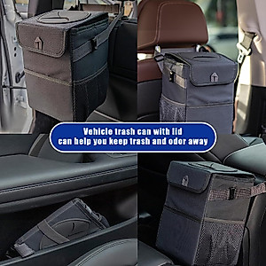Kewucn Car Trash Can with Lid, Waterproof Mini Auto Garbage Can, Leak-Proof Vehicle Organizer and Storage Pockets, Hanging Collapsible Trash Bin, Universal Accessories for Most Cars (Gray)
