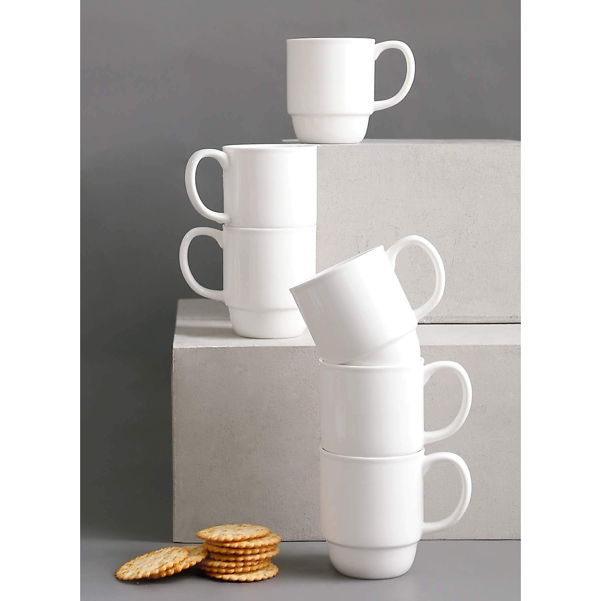 Sweese 21 Oz Large Coffee Mug, Porcelain Stackable Coffee Mugs Sets of 6, Coffee Cups with Handle for Coffee, Tea and Mulled Drinks, White