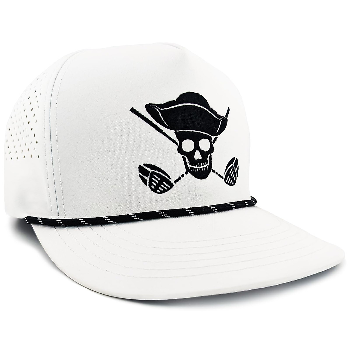 Golf Hat | Funny Pirate Flag Logo | Adjustable Golf Hat | Hat for Men | Golf Gift for Men (Polyester, High Profile White)