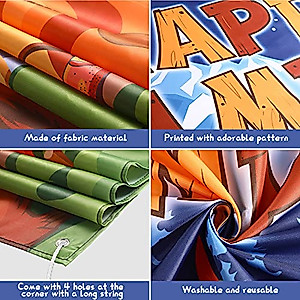 Camping Backdrop Camper Party Decoration Happy Camper Banner Campfire Forest Adventure Photography Background for Camping Theme Party Birthday Party Supplies with Rope, 72.8 x 43.3 Inch