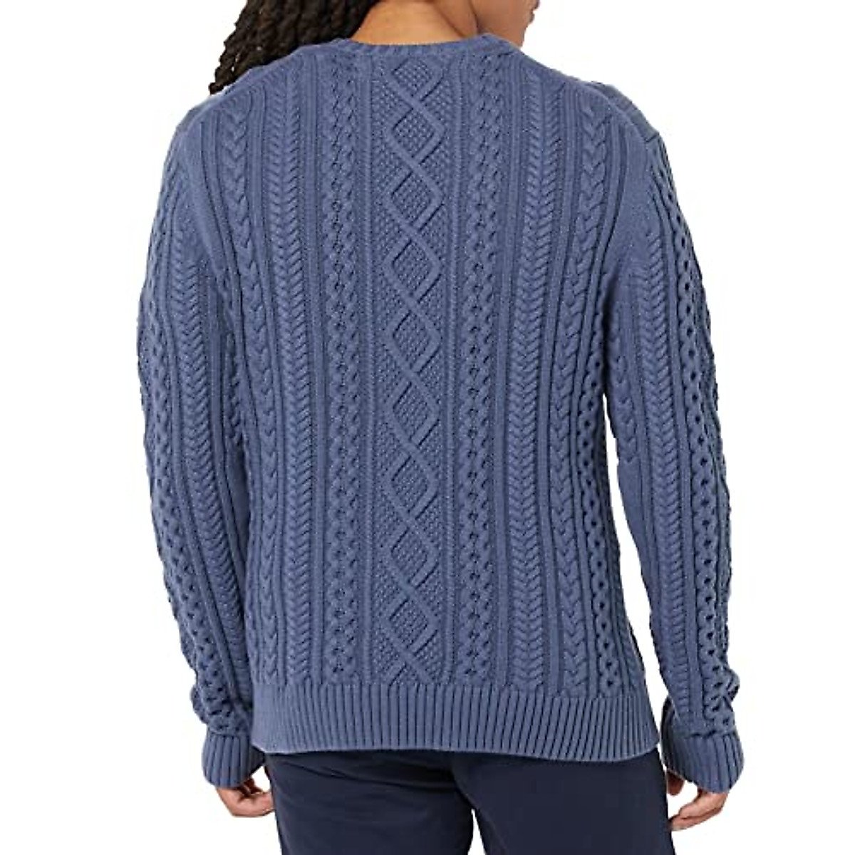 Amazon Essentials Men's Long-Sleeve 100% Cotton Fisherman Cable Crewneck Sweater, Dark Blue, Large