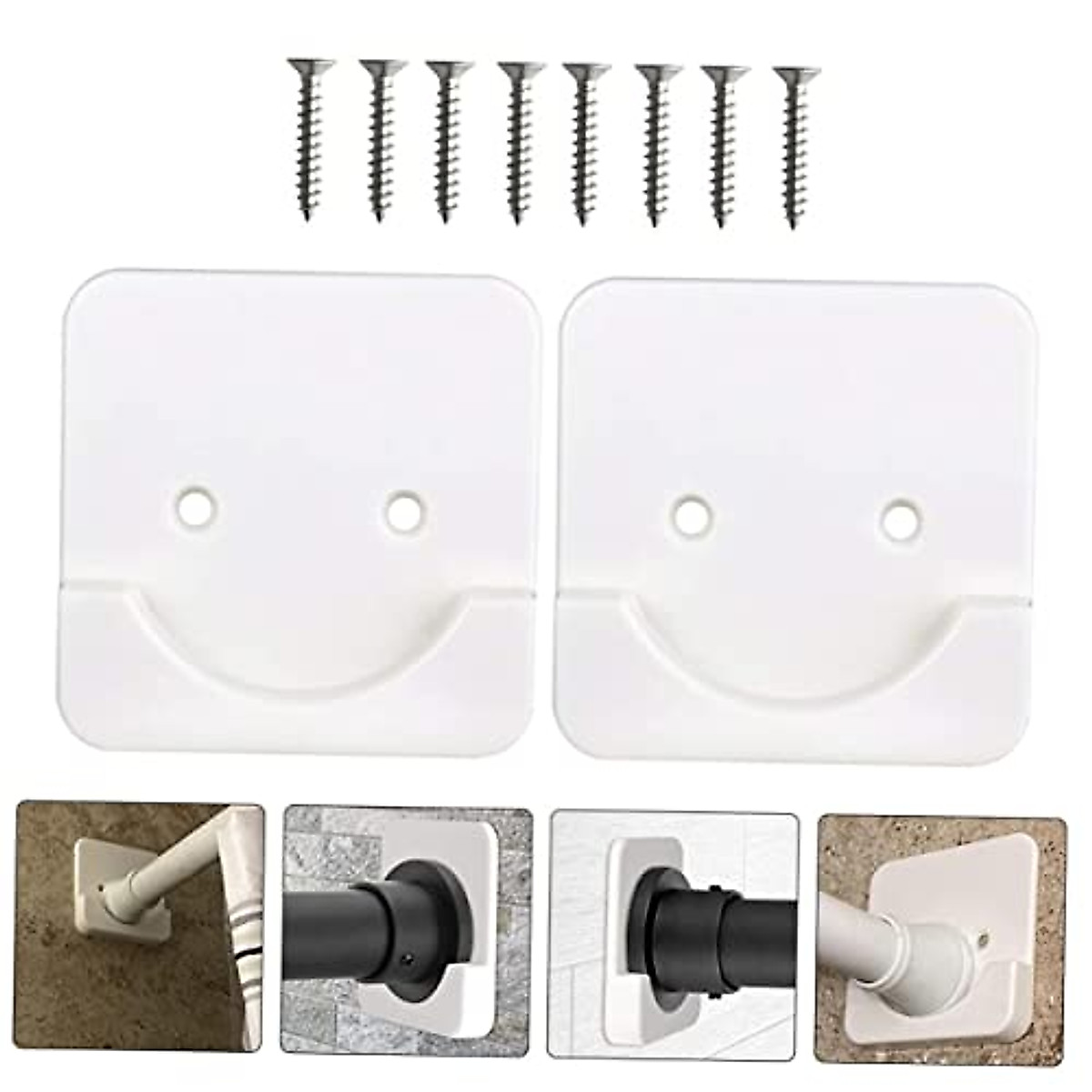 DOITOOL 6pcs Bracket Holder Heavy Duty Shower Curtain Tension Curtain Rods Circle Hooks Adhesive Curtain Rod Holder Wall- Mounted Shower Rods Holder Shower Curtain Tension Holder Fixture