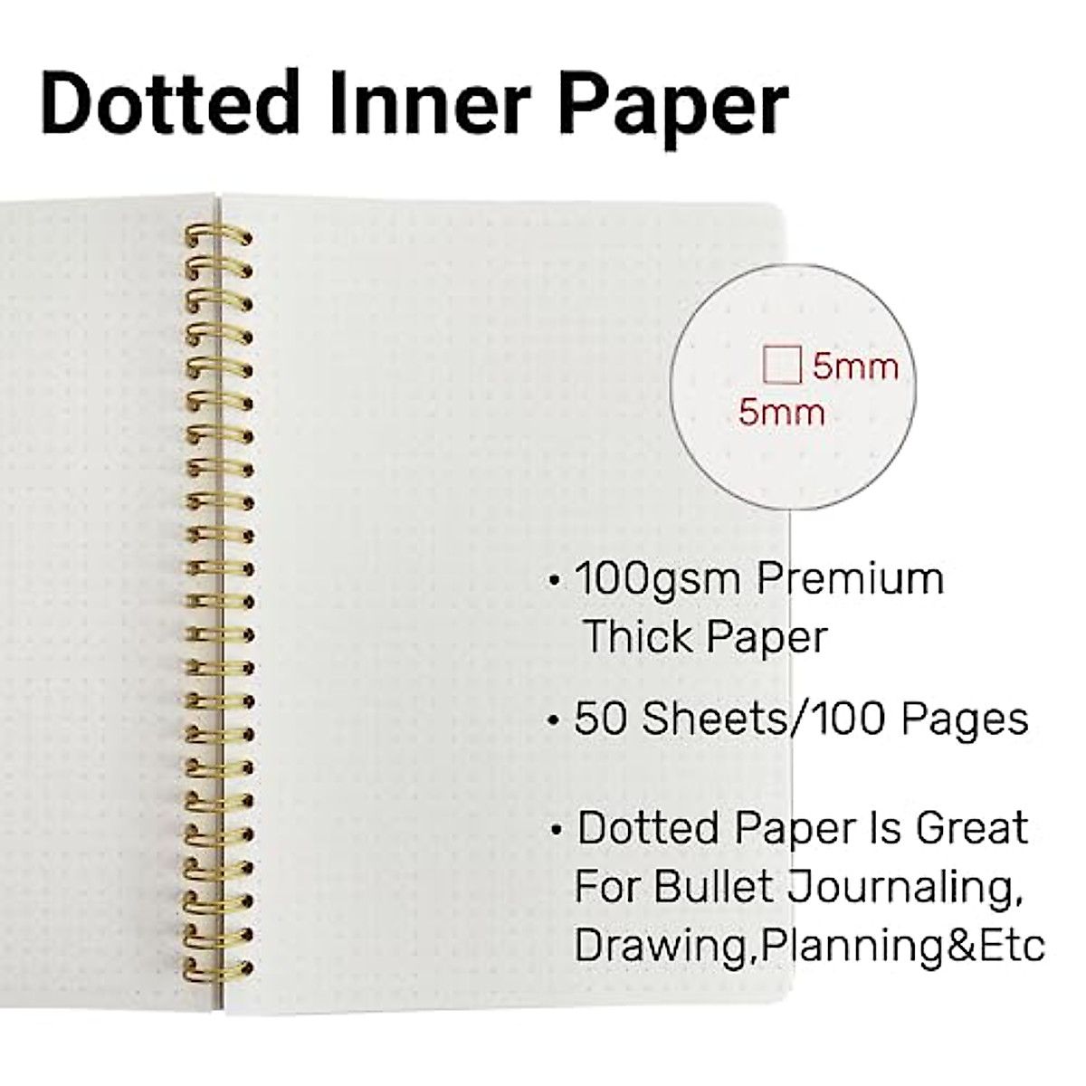 AOU 2-Pack Spiral Dotted Notebooks, A5 Journals With 100gsm Thick Dot Grid Paper, Aesthetic Bullet Dotted Journals with 200 Pages&2 Gel Pens For School&Office Supplies, 8.3"x5.7" (Brown)