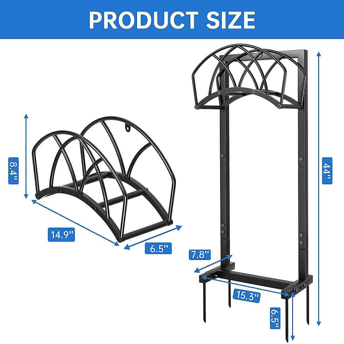 GREENER Garden Hose Holder GREENER Freestanding Heavy Duty Water Hose Holder Detachable Metal Hose Hanger Holds 150-feet Hose,Outdoor Hose Stands Hose Holder Storage Rack For Outside Yard Lawn, Black