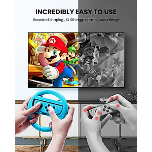 VOYEE Steering Wheel Compatible with Nintendo Switch Wheel, Family Use Accessories Compatible with Switch JoyCon Controllers, 2 Pack (Blue and Red)