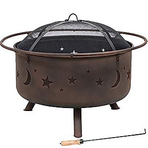 Sunnydaze Cosmic 30-Inch Fire Pit with Cooking BBQ Grill Grate, Spark Screen, and Fireplace Poker - Celestial Design