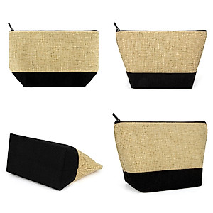 Muka 6 Pack Linen Makeup Bag, Two Tone Blank DIY Craft Bag, 9 x 5-1/2 x 3-1/2 Inch