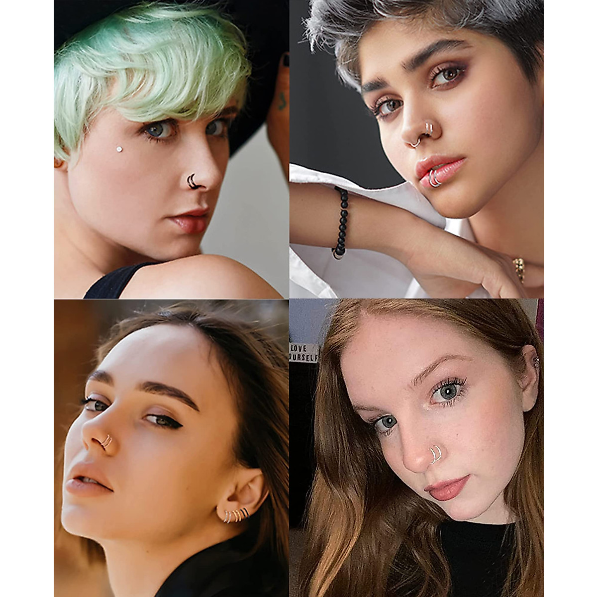 Akeoqi 24Pcs Double Nose Hoop Ring for Single Piercing Stainless Steel Nose Rings Twist Spiral Nose Ring Nostril Piercings Jewelry 6-12MM Bendable for Women 20G