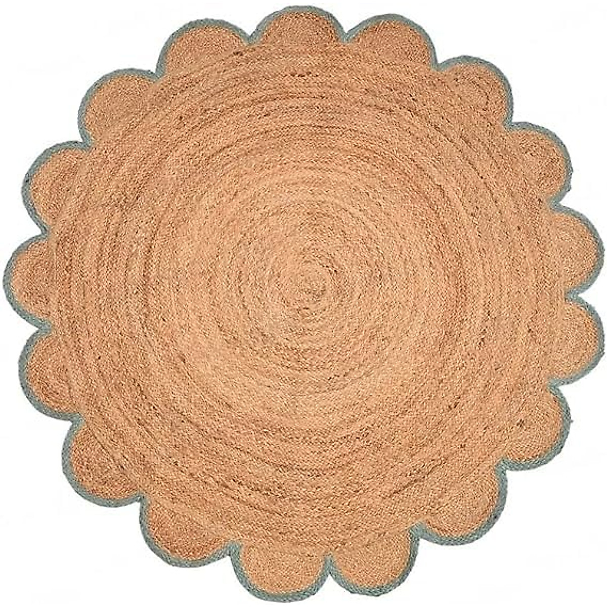 KALVEERA 5x5, 6x6, 4x4, 3x3ft Jute Area Rug Natural Jute Scallop Round Rug, Floor Scalloped Circular Handmade Braided Boho Eco Large Circular Handmade Area Rugs (4x4 Ft Round Rug, Turquoise)