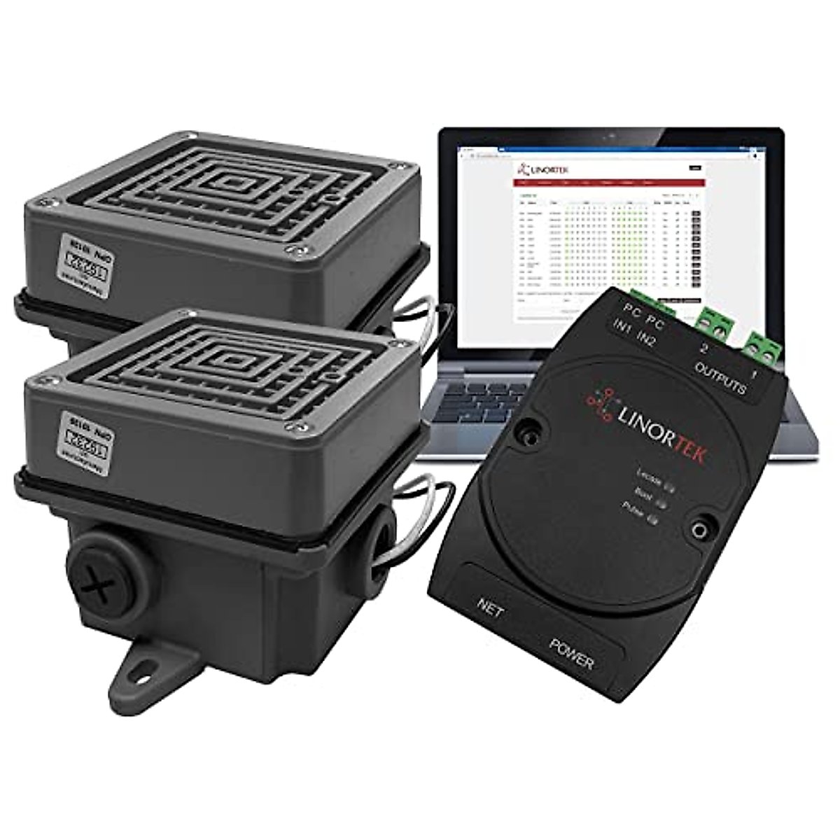 Linortek Netbell-2-2Buz TCP/IP Network Break Buzzer System with Two 4” Extra Loud Buzzers for Industrial Factory Warehouse Lunch Break Time Alert Signalling w/Web-Based Scheduling Software