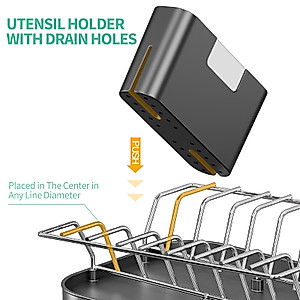 Urackify Small Dish Drying Rack, Expandable Compact Dish Drainer with Cutlery Holder, Narrow Dish Rack with Drain for Kitchen Counter, Space Saving Slim Plate Rack, Dishes Holder for Sink Countertop