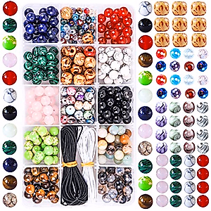 Fishdown 290 Pcs Mixed Stone Beads for Jewelry Making Kit, Crystal Beads Set Chakra Healing Beads, Loose Beading Gemstone Beads Wooden Beads Assortment for Bracelets Necklace Making DIY Kit