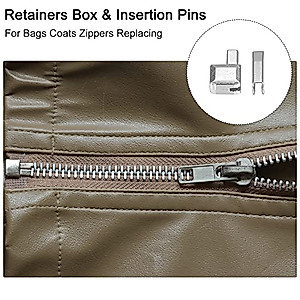 uxcell Zipper Repair Kits, 10 Metal Latch Slider Retainers Box & Insertion Pins & Top Bottom Stoppers for Bag Coat Zippers Replacing (75Pcs, Silver)