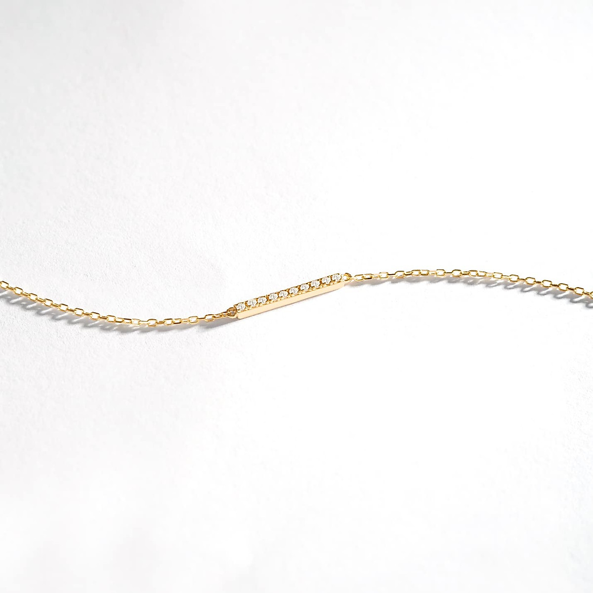 GELIN Diamond Bar Bracelet for Women | 14K Solid Gold Pave Diamond Bracelet | Adjustable 6" to 7"