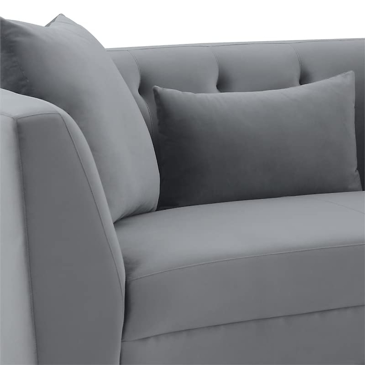 Armen Living Melange Gray Velvet Loveseat with Black Wood Base