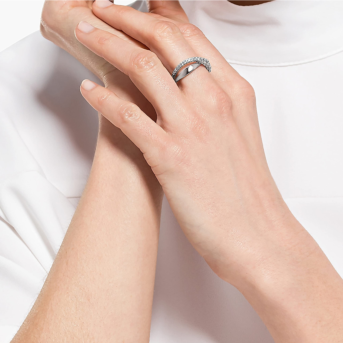 SWAROVSKI Women's Hyperbola Ring, Clear Crystal Stones in a Spiral Design, Rhodium Finished Setting, Size 52