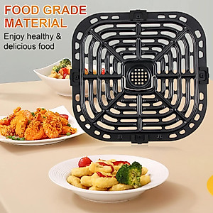 Upgraded Air Fryer Grill Pan for Instant Vortex Plus 6QT Air Fryers, Non-Stick Air Fryer Plates with Air Fryer Rubber Bumpers, Square Air Fryer Grill Plate with Holes, Dishwasher Safe