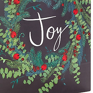 Hallmark 13" Large Christmas Gift Bag Bundle (3 Bags: "Joy" Wreath on Gray, Rustic Santa with Tree, "Happy Holidays" on Red) for Friends, Family, Teachers, Coworkers