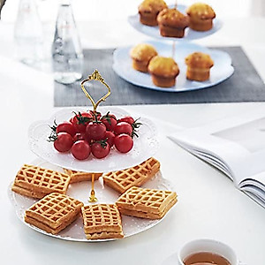 Tosnail 3 Pack 3 Tiers White Plastic Cupcake Stand Dessert Stand Tiered Serving Trays with Gold Rod - Round, Square, Flower