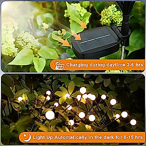Solar Outdoor Garden Lights, 4-Pack 32 LED Solar Outside Firefly Lights with 2 Lighting Modes, Waterproof Swaying Solar Powered Lights for Pathway Yard Christmas Landscape Patio Decoration, Warm White