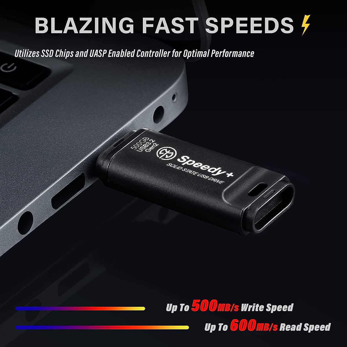 AXE MEMORY Portable SSD 500GB Solid State USB Drive, USB 3.2 Gen2 UASP SuperSpeed+. Optimal Speeds Up to 600MB/s Read, 500MB/s Write - Speedy+