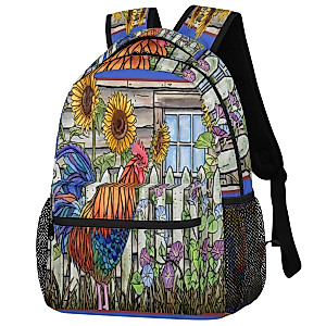 Rooster Oil Painting Travel Laptop Backpacks Lightweight Travel Hiking Camping Casual Daypack Backpack for Men Women Adults