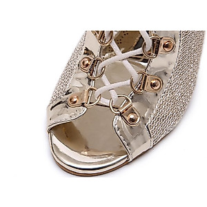 Purubylley Women's High-heeled Open-toe Hollow Mesh Boots，fish Mouth Dress Stylish Zipper Closure Sandals，Latin Dance Boots Performance Training Shoes (gold,6)