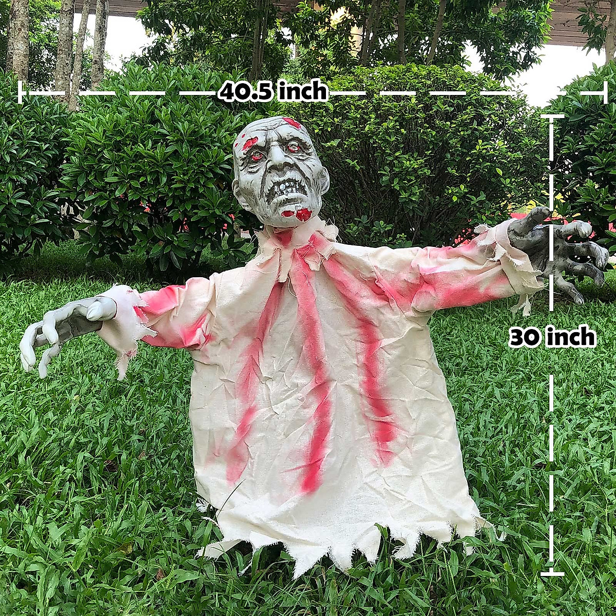 Kacwsoay Outdoor Halloween Scary Decorations Zombie Groundbreaker Décor, Moveable Creepy Scary Animated Sound Effect Prop for Hallowmas Haunted House Lawn Yard Party