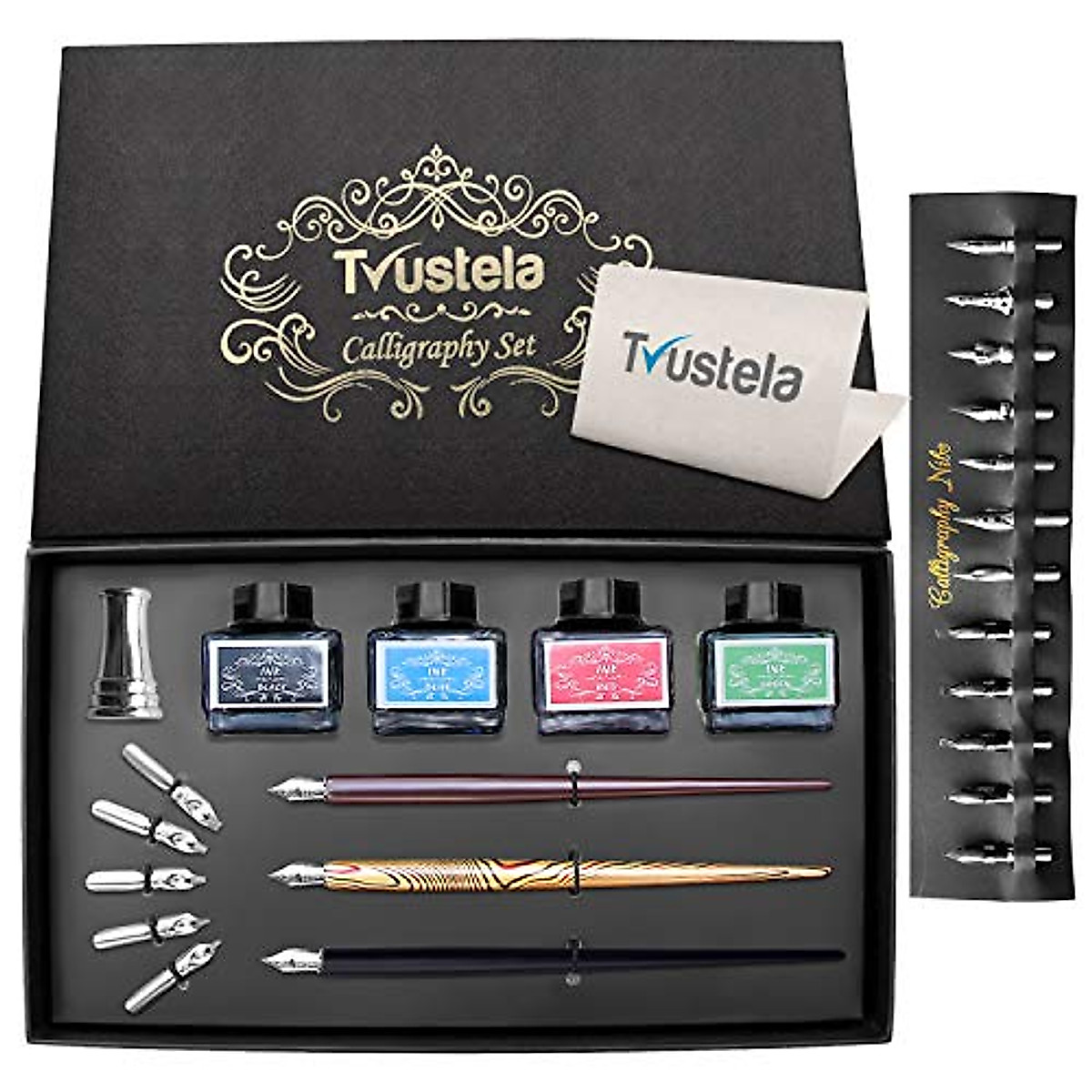 Trustela Calligraphy Set For Beginners, 3 Calligraphy Pens, 4 Ink Bottle 15ml, 20 Calligraphy Nibs, 1 Calligraphy Pen Holder, Dip Pen Set, Gift For Men, Women And Kids, Calligraphy Kit For Beginners