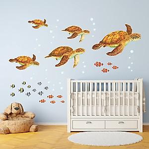 DECOWALL WL2-2011 Sea Turtles Wall Stickers Wall Decals Peel and Stick Removable Wall Stickers for Kids Nursery Bedroom Living Room décor