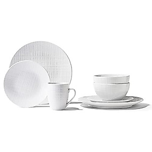Elle Décor Maeve Round Dinnerware Set – 16-Piece Porcelain Dinner Set w/ 4 Dinner Plates,4 Salad Plates,4 Bowls & 4 Mugs – Unique Gift Idea for Any Special Occasion or Birthday,Maeve White,7860-16-RB