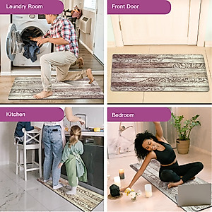 Kitchen Floor Mat 2 Piece Non Slip Washable Kitchen Rug, Premium PVC Foam Comfort Kitchen Rugs and Mats,Waterproof Kitchen Mats for Kitchen, Office, Home, Laundry - 17"x47" + 17"x59" Brown