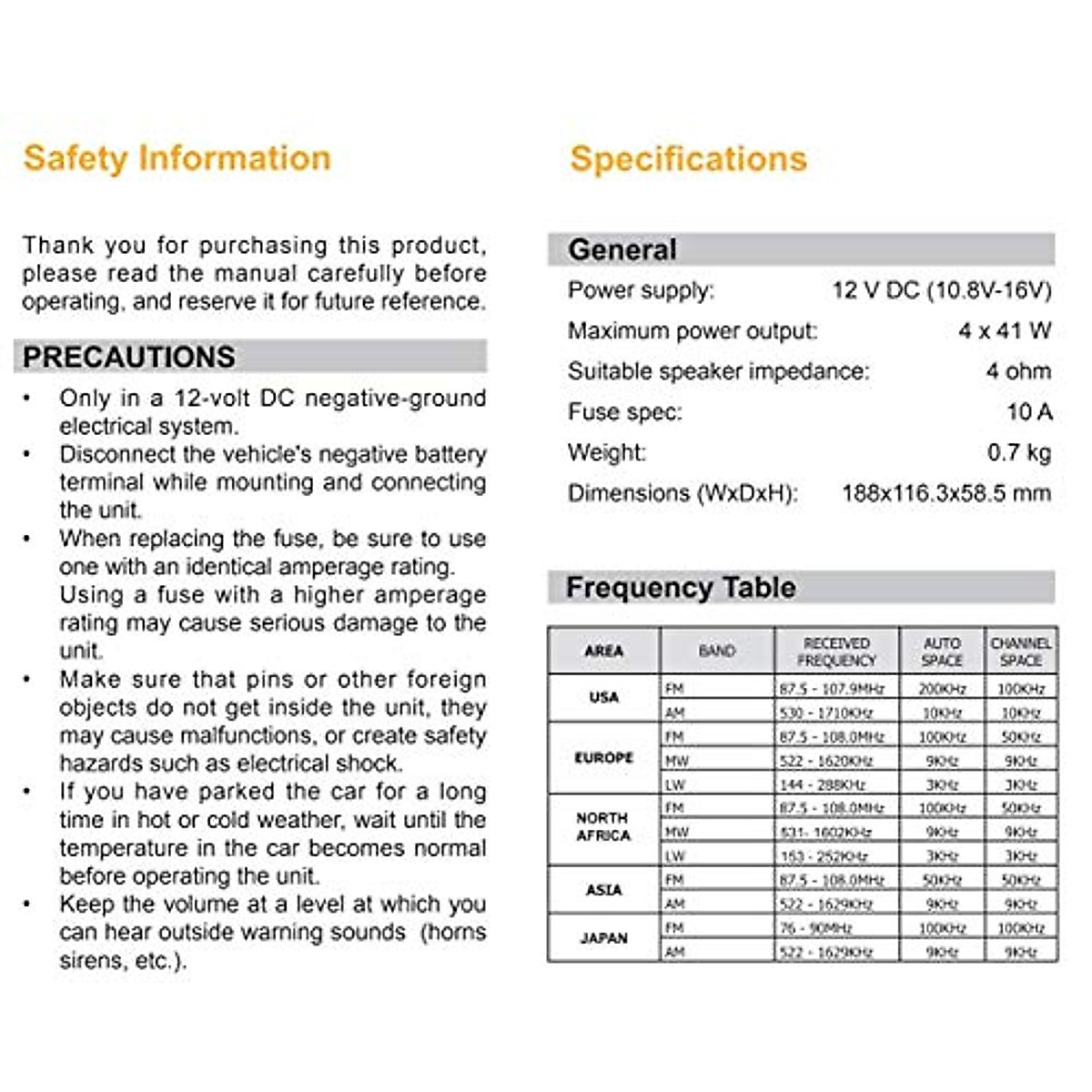 VDO Continental TR7412UB-OR European Style 12v Radio Orange Display Bluetooth (Renewed)