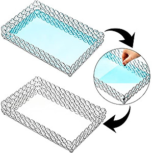 Hedume Crystal Cosmetic Makeup Tray, 12.3" x 8" Mirrored Vanity Tray, Large Jewelry Trinket Organizer Tray, Ornate Decorative Tray for Dresser Countertop Wedding Home Bathroom